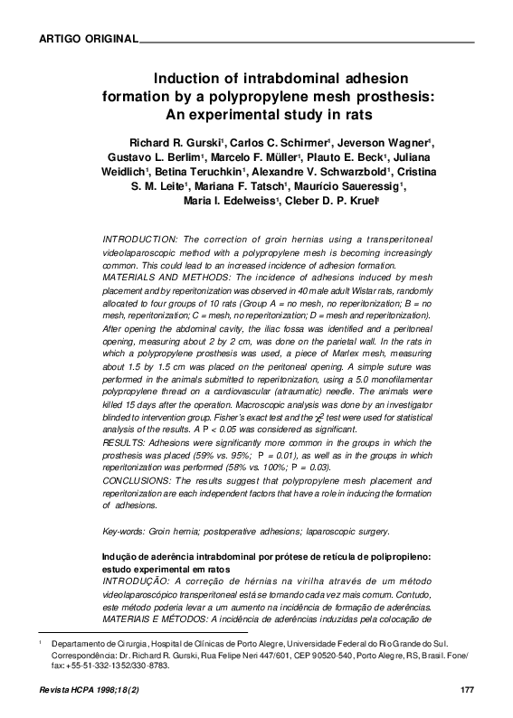 (PDF) Induction of intrabdominal adhesion formation by a polypropylene ...