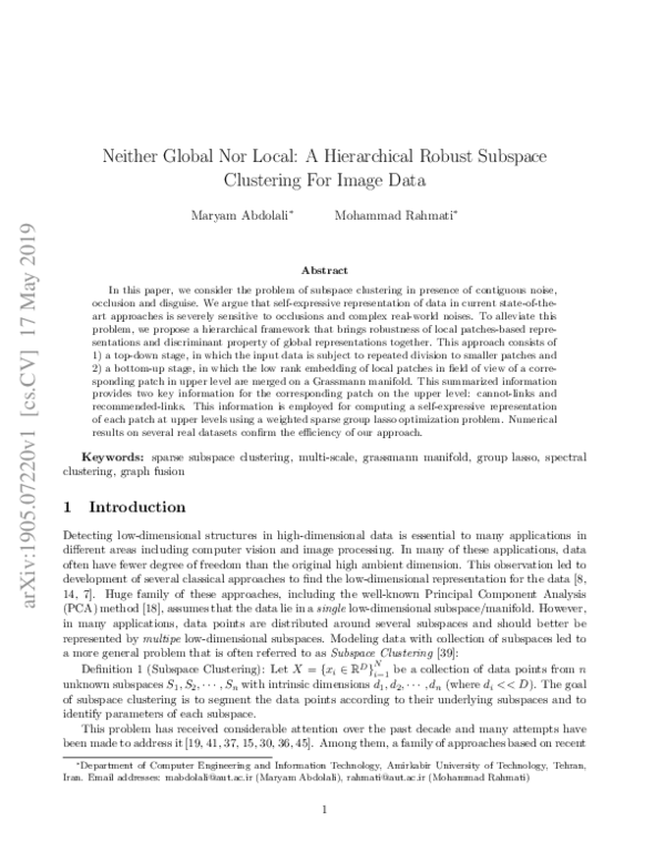 (PDF) Neither Global Nor Local: A Hierarchical Robust Subspace Clustering For Image Data