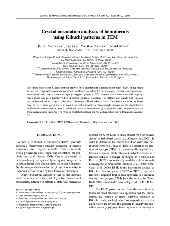 (PDF) Crystal orientation analyses of biominerals using Kikuchi ...