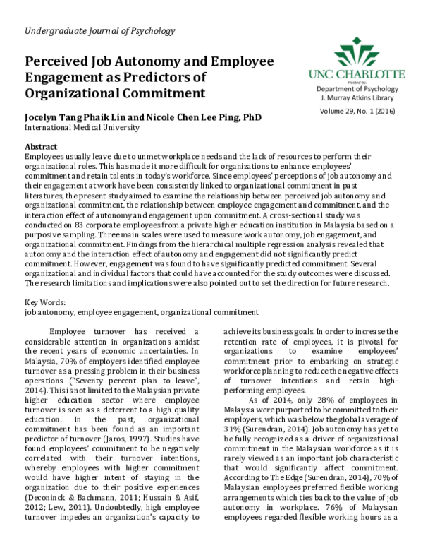 (PDF) Perceived Job Autonomy and Employee Engagement as Predictors of ...