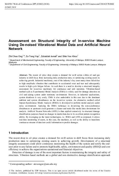(PDF) Assessment on Structural Integrity of In-service Machine Using De-noised Vibrational Modal ...