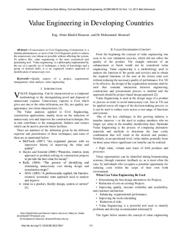 (PDF) Value engineering in developing countries