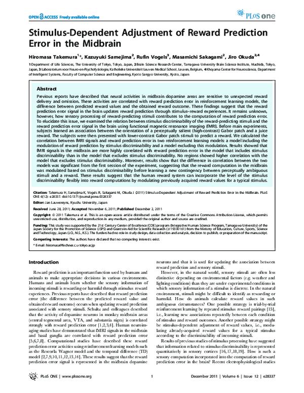(PDF) Stimulus-Dependent Adjustment of Reward Prediction Error in the Midbrain