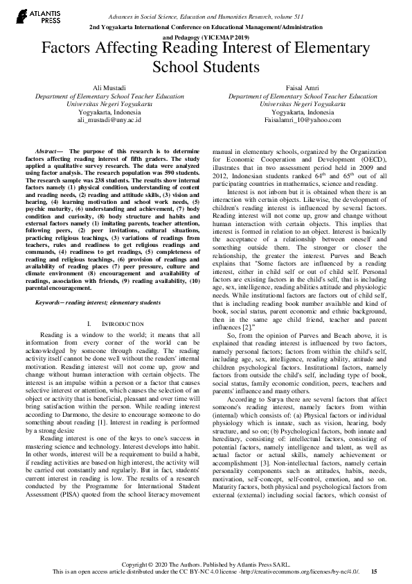 (PDF) Factors Affecting Reading Interest of Elementary School Students