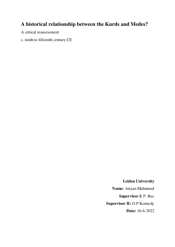 (PDF) A historical relationship between the Kurds and 'Medes'? A ...