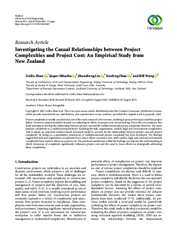 (PDF) Investigating the Causal Relationships between Project Complexities and Project Cost: An ...