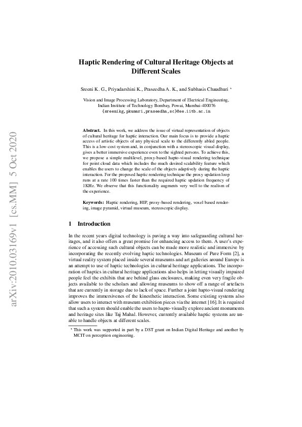 (PDF) Haptic Rendering of Cultural Heritage Objects at Different Scales