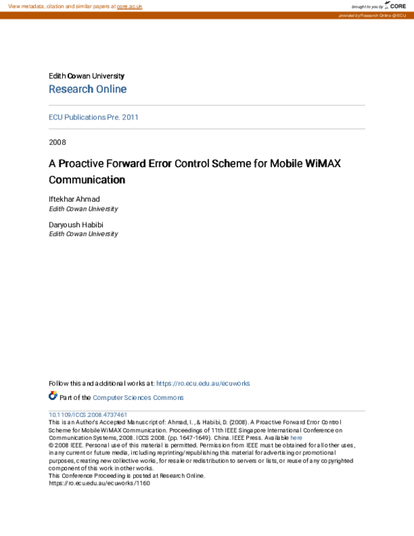 (PDF) A proactive forward error control scheme for mobile WiMAX ...