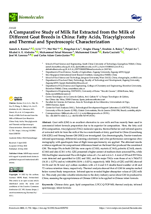 (PDF) A Comparative Study of Milk Fat Extracted from the Milk of Different Goat Breeds in China ...