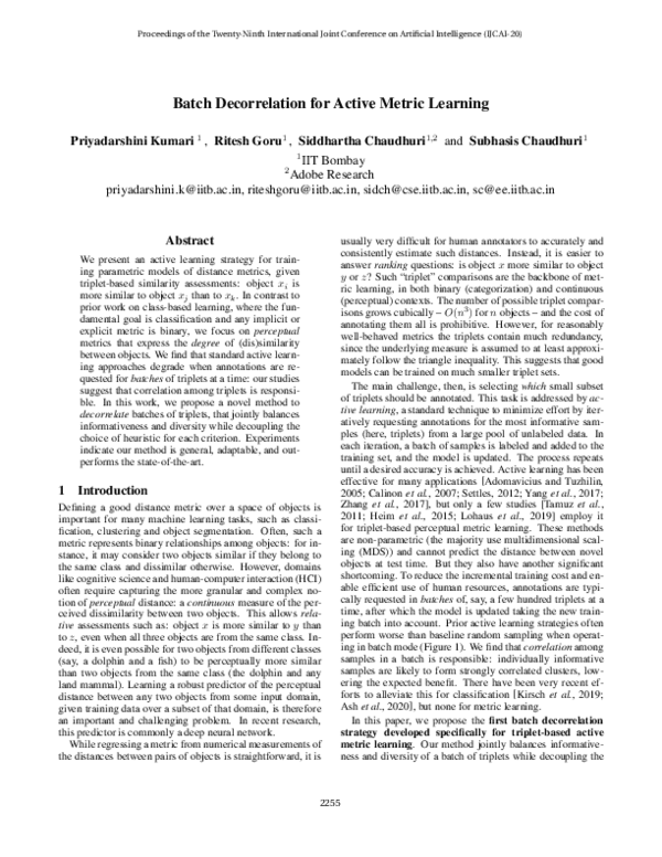 (PDF) Batch Decorrelation for Active Metric Learning