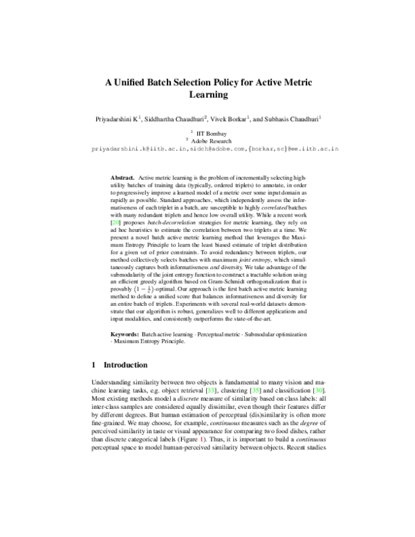 (PDF) A Unified Batch Selection Policy for Active Metric Learning