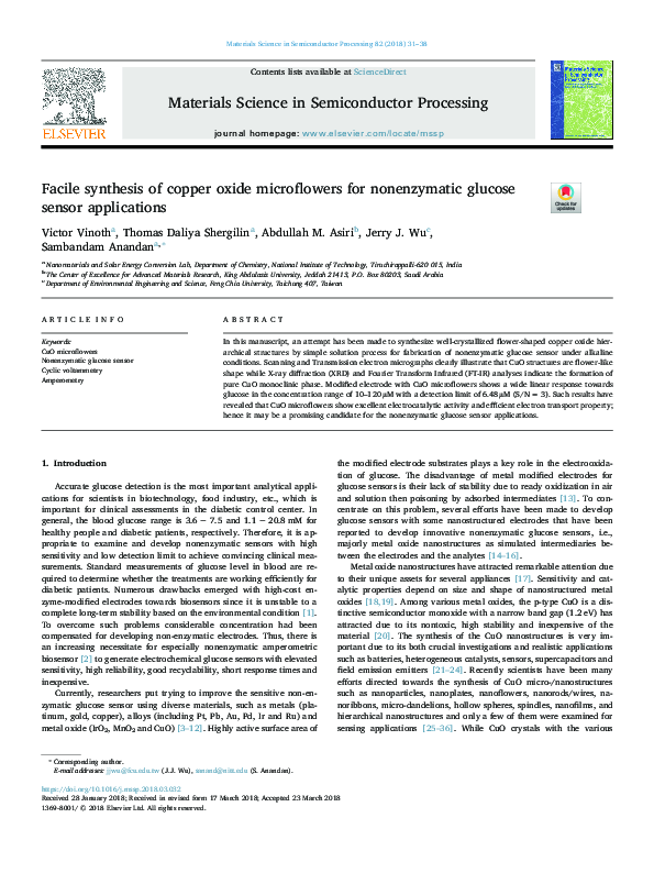 (PDF) Facile synthesis of copper oxide microflowers for nonenzymatic glucose sensor applications