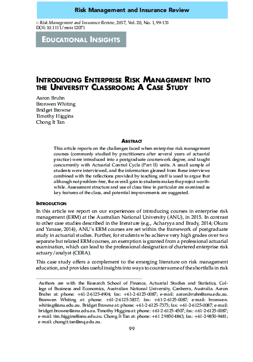 (PDF) Introducing Enterprise Risk Management Into the University ...