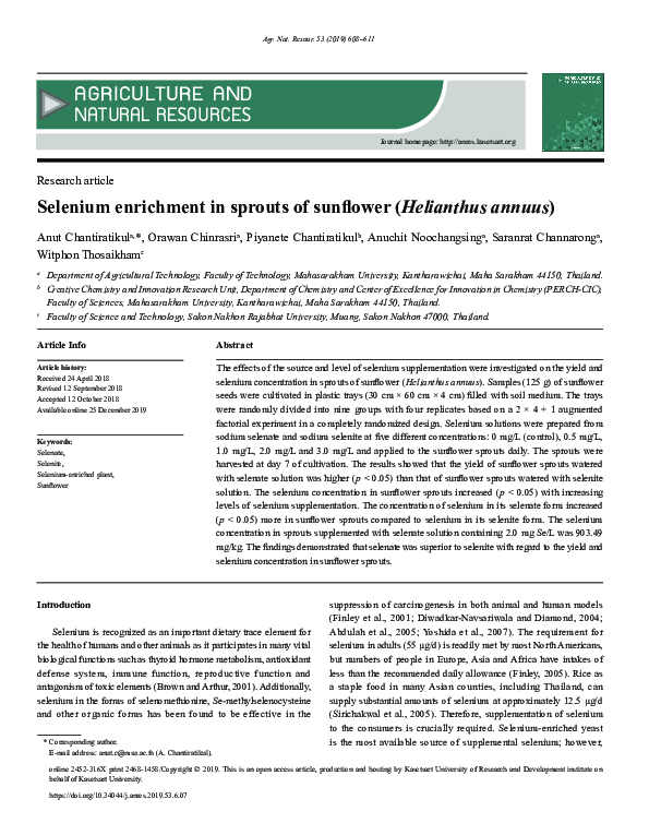 (PDF) Selenium enrichment in sprouts of sunflower (Helianthus annuus)