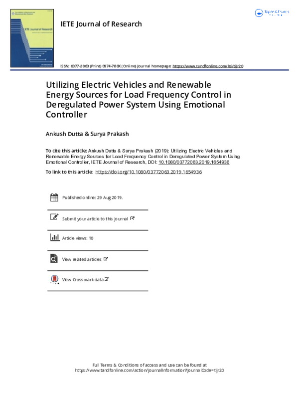 Pdf Utilizing Electric Vehicles And Renewable Energy Sources For Load Frequency Control In