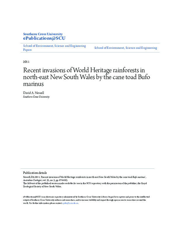 (PDF) Recent invasions of World Heritage rainforests in north-east New ...
