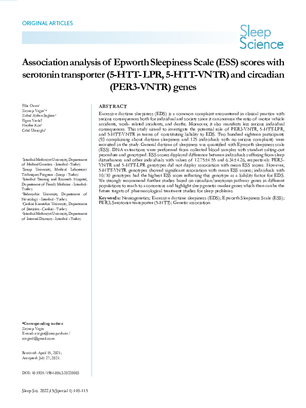 (PDF) Association analysis of Epworth Sleepiness Scale (ESS) scores ...