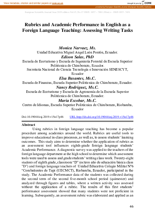 (PDF) Rubrics and Academic Performance in English as a Foreign Language ...