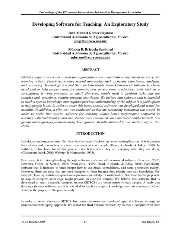 (PDF) Developing Software for Teaching: An Exploratory Study