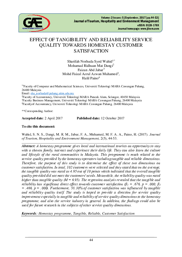 (PDF) Effect of Tangibility and Reliability Service Quality Towards ...