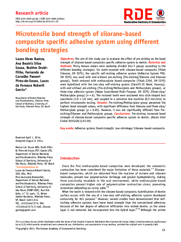 Pdf Microtensile Bond Strength Of Silorane Based Composite Specific