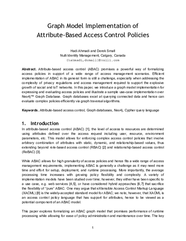 Pdf Graph Model Implementation Of Attribute Based Access Control Policies