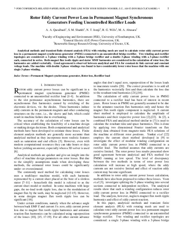 Pdf Calculation Of No Load Rotor Eddy Current Power Loss In Pm Synchronous Machines