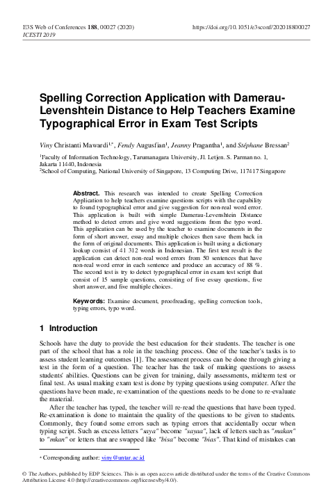 (PDF) Spelling Correction Application with Damerau-Levenshtein Distance to Help Teachers Examine ...