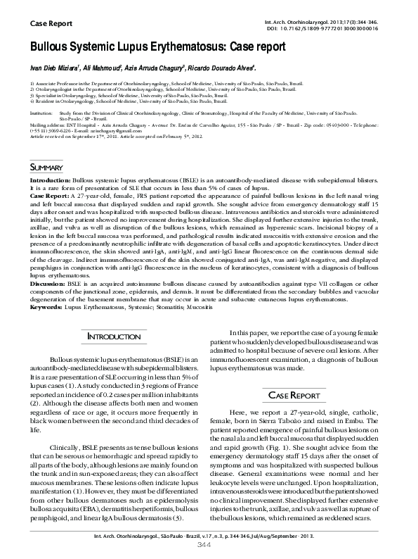 (PDF) Bullous Systemic Lupus Erythematosus: Case report