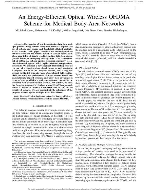 (PDF) An Energy-Efficient Optical Wireless OFDMA Scheme for Medical Body-Area Networks
