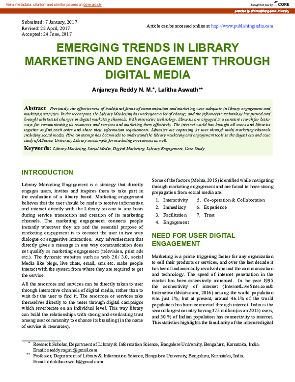 (PDF) Emerging Trends in Library Marketing and Engagement Through Digital Media