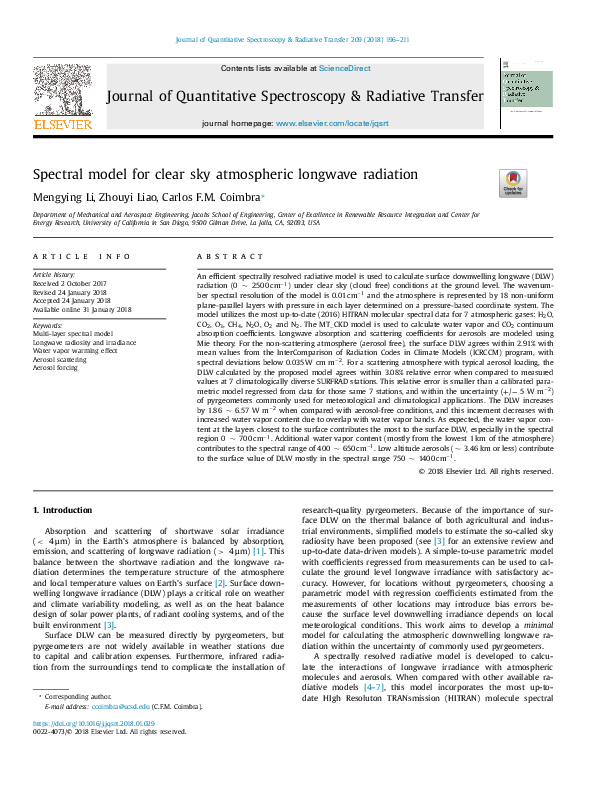 Pdf Spectral Model For Clear Sky Atmospheric Longwave Radiation