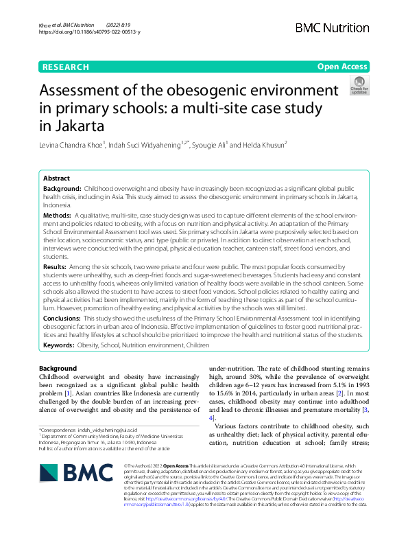 (PDF) Assessment of the obesogenic environment in primary schools: a ...