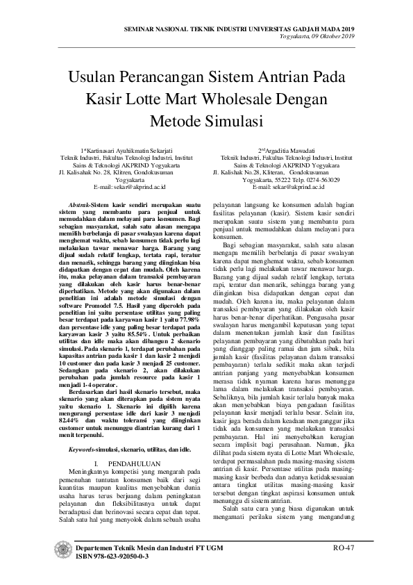 (PDF) Usulan Perancangan Sistem Antrian Pada Kasir Lotte Mart Wholesale Dengan Metode Simulasi