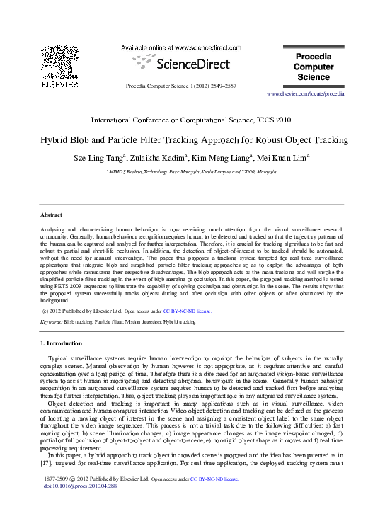 (PDF) Hybrid blob and particle filter tracking approach for robust ...