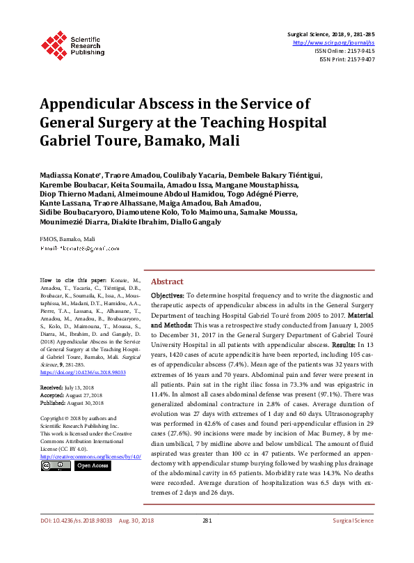 (PDF) Appendicular Abscess in the Service of General Surgery at the ...