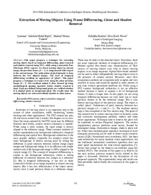 (PDF) Extraction of Moving Objects Using Frame Differencing, Ghost and ...