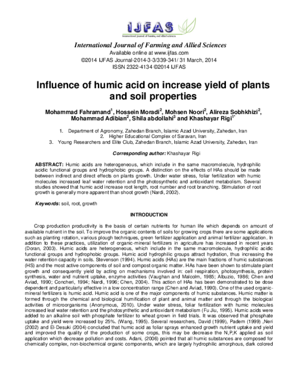 (PDF) Influence of humic acid on increase yield of plants and soil ...
