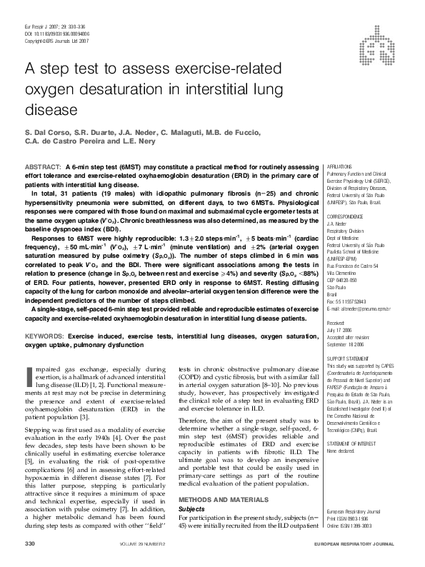 (PDF) A step test to assess exercise-related oxygen desaturation in ...