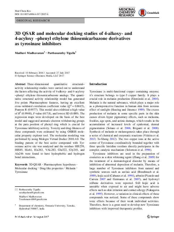 (PDF) 3D QSAR and molecular docking studies of 4-alkoxy- and 4-acyloxy –phenyl ethylene ...