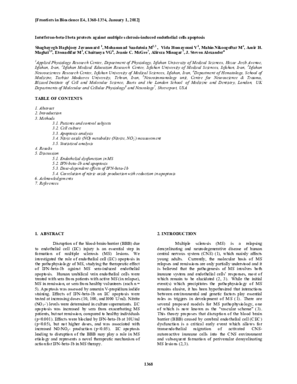 (PDF) Interferon-beta-1b protects against multiple sclerosis-induced ...