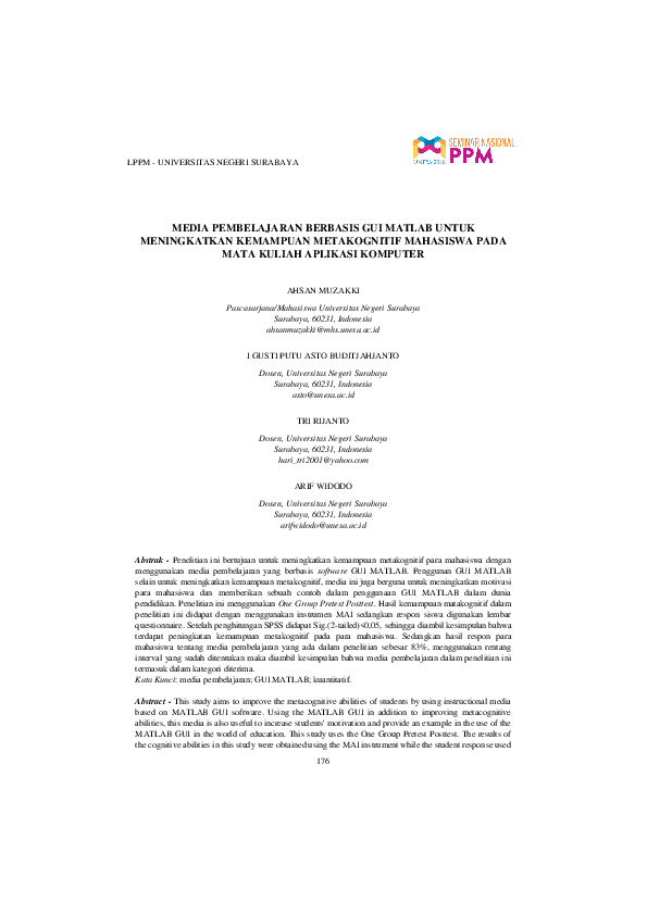 (PDF) Media Pembelajaran Berbasis Gui Matlab Untuk Meningkatkan Kemampuan Metakognitif Mahasiswa ...
