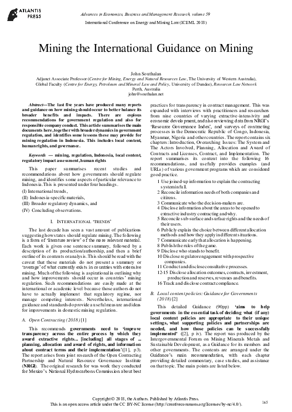 (PDF) Mining the International Guidance on Mining