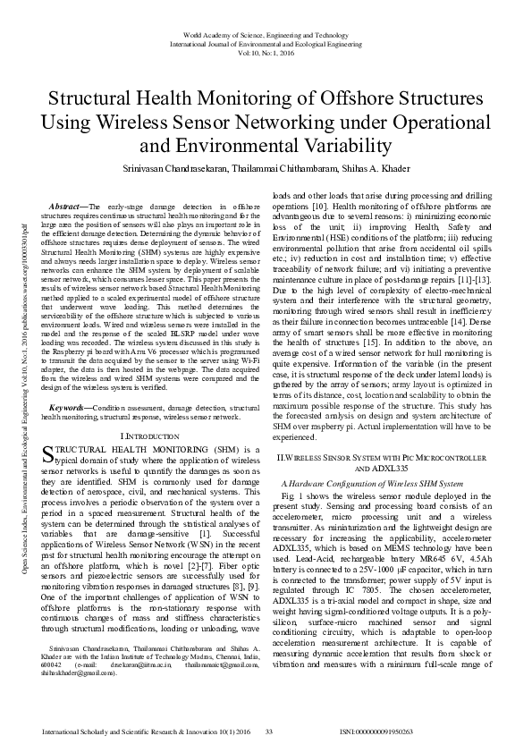 (PDF) Structural Health Monitoring Of Offshore Structures Using ...