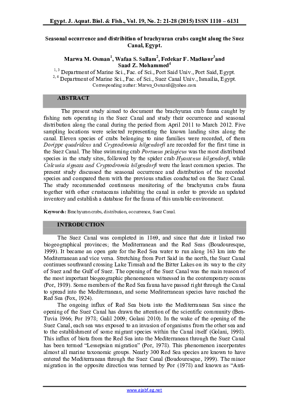 (PDF) Seasonal Occurrence and Distribition of Brachyuran Crabs Caught ...