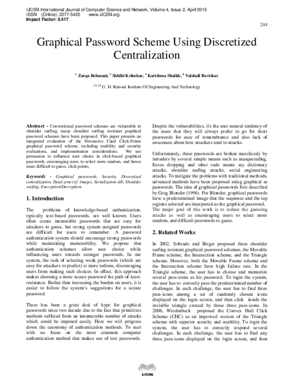 (PDF) Graphical Password Scheme Using Discretized Centralization