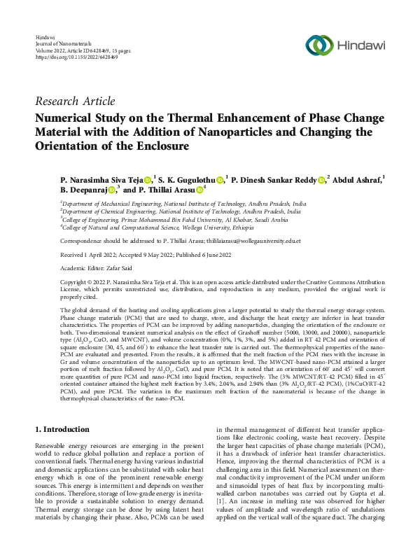 (PDF) Numerical Study on the Thermal Enhancement of Phase Change Material with the Addition of ...