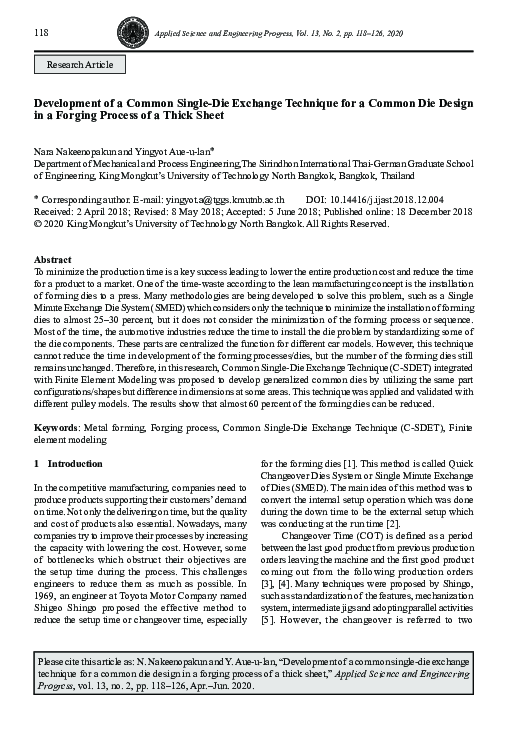 (PDF) Development of a Common Single-Die Exchange Technique for a ...