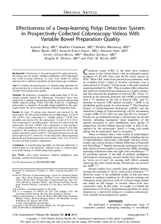 Pdf Effectiveness Of A Deep Learning Polyp Detection System In Prospectively Collected 