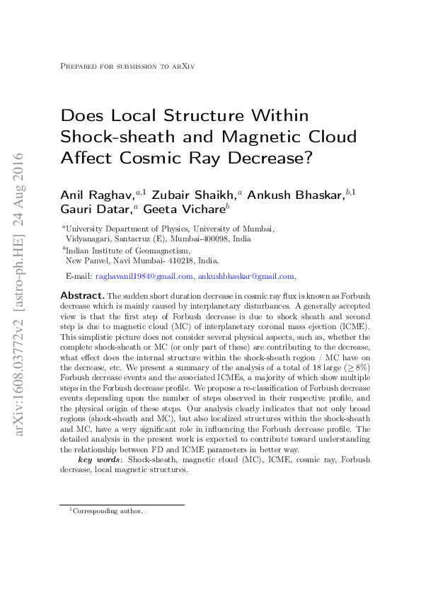 (PDF) Forbush Decrease: A New Perspective with Classification